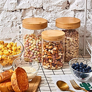 EZOWare Set of 4 Airtight Glass Jars, 46 Fl oz Large Storage Clear Canister Container Set with Bamboo Lid for for Storing Candy, Cookie, Rice, Sugar, Flour, Spices, Nuts, Coffee, Pasta