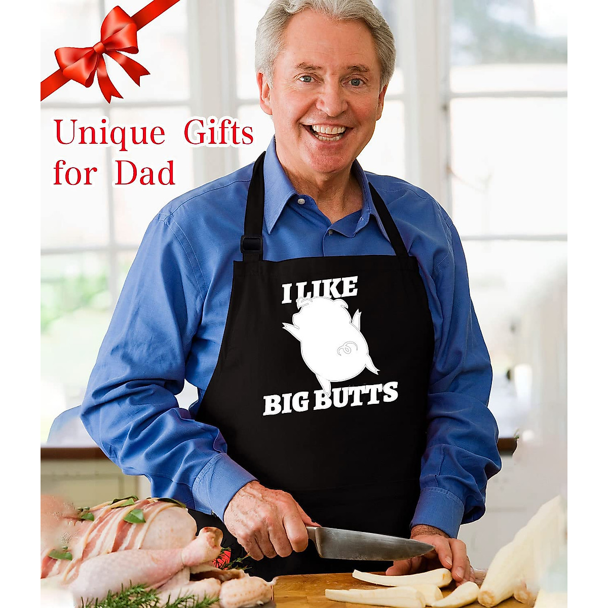 KITCHEPOOL Funny Apron for Men, Chef Aprons for Women with 3 Pockets - Mens Gifts For Christmas - Adjustable Bid Kitchen Aprons for Chef, Cooking Apron for BBQ, Baking - Little Pig