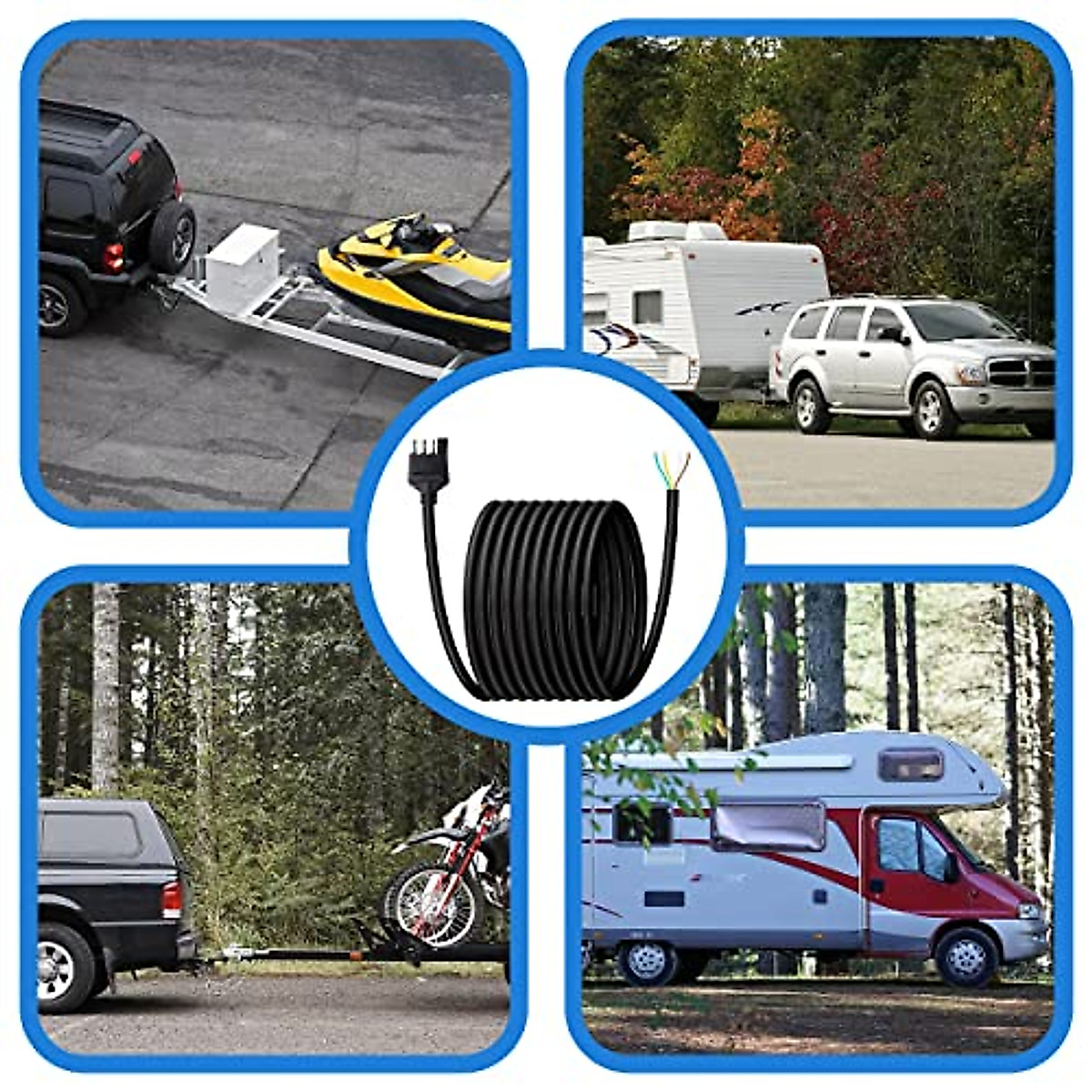 16AWG 15Feet 4 Flat Trailer Wire Trailer Harness Extenson Cable 4 Way Flat Trailer Connector