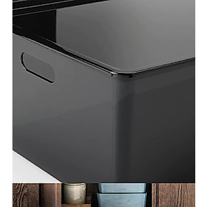KUGGIS Box with Lid, Transparent Black, 14 ½x21 ¼x8 ¼ " Large Stackable Storage Containers Paper & Media Baskets