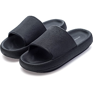 BRONAX Cloud Slides for Women Unisex Indoor Pillow House Slippers Sleepers House Shoes Size 8 Sandals Comfy Cushioned Thick Sole 39-40 Black