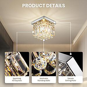 Moooni Chandelier, Hallway Crystal Chandelier, 1-Light Mini Modern Square Flush Mount Ceiling Light Fixture for Closet Foyer W8