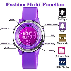 cofuo Kids Digital Sport Waterproof Watch for Girls Boys, Kid Sports Outdoor LED Electrical Watches with Luminous Alarm Stopwatch Child Wristwatch