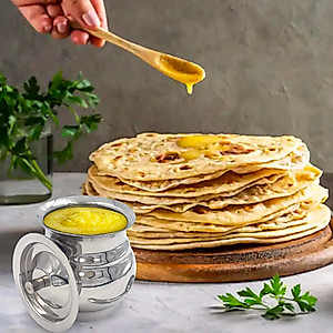 EarthVision Stainless Steel Ghee storage pot set with lid and spoon, Clarified Butter storage pot, Ghee container, Oil Keeper, Oil container with lid for pooja Oil storage pot 15.21 Oz