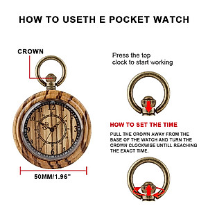 Tiong Dad Gifts for Fathers Day Handmade Bamboo Wooden Pocket Watches for Men with Chain Analog Quartz Gifts for Fathers Day,Birthdays(Brown)