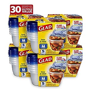 Glad Soup & Salad Food Storage Containers, Medium Rectangle (24 Oz) - (Pack of 6, 30 Count) | Strong and Durable Food Containers from Glad for Everyday Use | 24 Oz Food Storage Containers