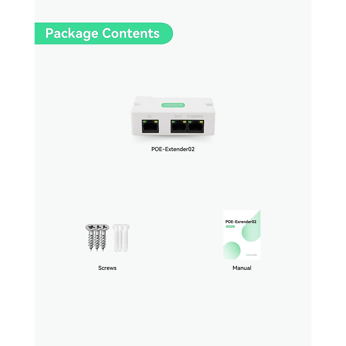 LINOVISION Mini 2 Port POE Extender Up to 1000ft Power Over Ethernet Over Cat5/6 Cable, POE Splitter to 2 POE Devices Like IP Cameras, IP Phone