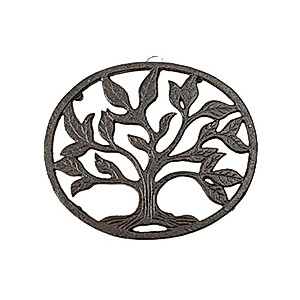gasaré, Trivet for Hot Dishes, Pots and Pans, Metal Trivet, Tree Roots Oval Design, Cast Iron, Rubber Feet Caps, Ring Hanger, 8¼ x 7 Inches, Brown Finish, 1 Unit
