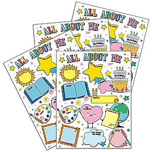 30 Pcs All About Me Coloring Posters Pack,Colorful Star Student Poster First Day of School Fill in Poster Ideas Project Chart for Preschool Elementary Kindergarten Craft Classroom Activities Supply (Colorful)