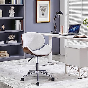 Yaheetech Ergonomic Desk Chair Armless Office Chair Mid-Century Bentwood Seat Computer Chair Boucle Fabric Swivel Chair Height Adjustable for Bar Meeting Room Hotel, White
