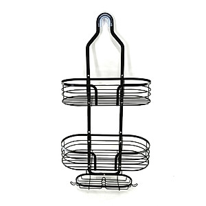 HOPOPRO Hanging Shower Organizer, Over Head Shower Caddy Bathroom Shower Storage Rack Basket with Hooks for Sponge or Towels No Drilling & Rustproof