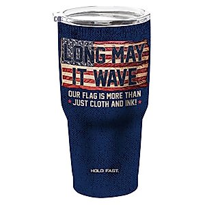 Hold Fast Long May It Wave Stainless Steel Tumber, Navy, 30 oz