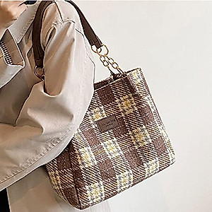 Fashion Shoulder Hobo Bags for Women Wool Tweed Tote Bags Plaid Pattern Bowknot Handbags and Purses Large Capacity (Tote)