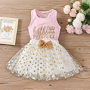 CBNRLOPOP Toddler Kids Baby Girls Birthday Princess Outfits Dress Vest Sleeveless Shirt Tank Top Dot Mesh Tutu Skirt 2PCS Summer Skirt Set