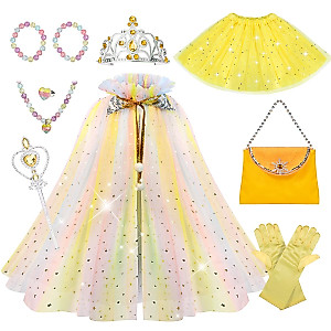 Meland Princess Dress up Clothes for Little Girl, 11Pcs Princess Cape with Crown,Princess Dresses for Girl 3-8 Birthday Gift