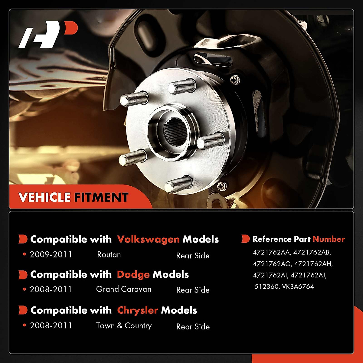 A-Premium 2 x Rear Wheel Bearing and Hub Assembly with ABS & 5-Lug Compatible with Dodge Grand Caravan 2008-2011 & Chrysler Town & Country 2008-2011 & Volkswagen Routan 2009-2011