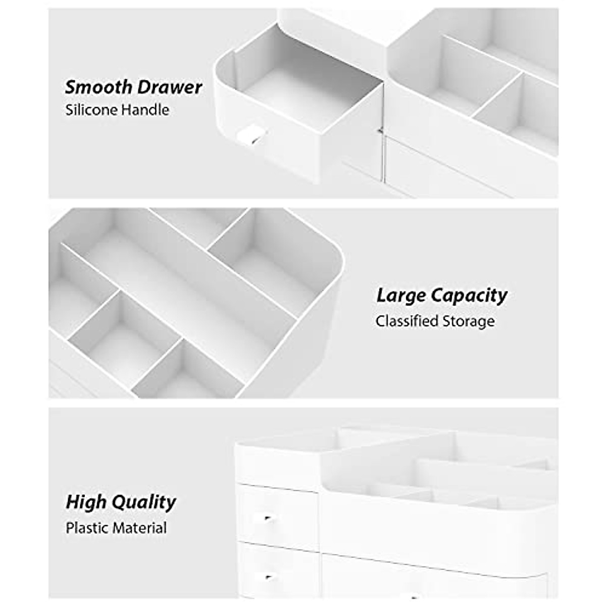 Makeup Organizer Storage with Drawers, Cosmetic Display Case for Brushes, Lotions, Perfumes, Eyeshadow, Nail Polish Ideal for Bathroom, Dresser, Countertop (White)