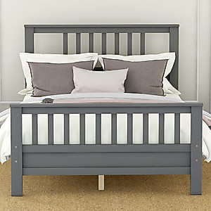 Merax Full Bed Frame,Wood Platform Bed with Headboard,Full Size Bed Frame for Kids,No Spring Box Needed (Grey Full Bed)