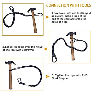 3 Pack Retractable Tool Lanyard, Safety Fall Protection Tools Leash with Aluminum Screw Lock Carabiner Clip and Adjustable Loop End, Tough Scaffold Tether for Construction Roofing (Black+Orange+Green)