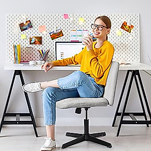 LEMBERI Fabric Padded Desk Chair No Wheels, Armless Wide Swivel,120°Rocking Mid Back Ergonomic Computer Task Vanity Chairs for Office, Home, Make Up,Small Space, Bed Room,Gray