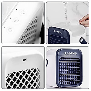 TANING Portable Air Conditioner, Personal Mini Air Cooler, 3 in 1 Rechargeable Evaporative Air Cooler, 3 Fan Speed, 7 Colors LED Lights Cycle Gradient for Home Kitchen Office0723