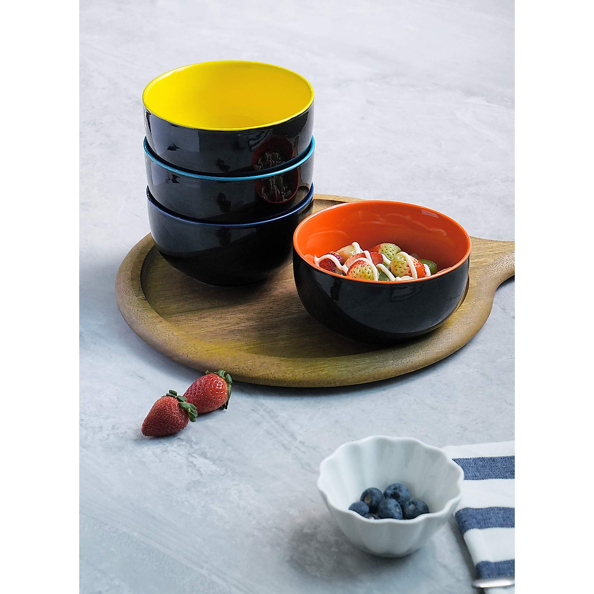 Teocera Cereal Bowl, Soup Bowls Set, Porcelain Microwave Safe Bowl, 22 Ounce for Cereal, Soup, Oatmeal - Set of 6, Black Multi Color