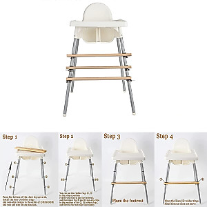 HANH High Chair Footrest, Non-Slip Natural Bamboo Wooden Footrest Compatible with IKEA Antilop High Chairs, Adjustable HighChair Foot Rest for Baby HighChair Accessories (Right Angle), 1.0 Count