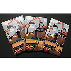 Truck Boys Room Light Switch Cover Plate Kids Decorative Tractor Nursery Teen Toddler Room Decor Bedroom Bathroom Playroom (Construction Truck)