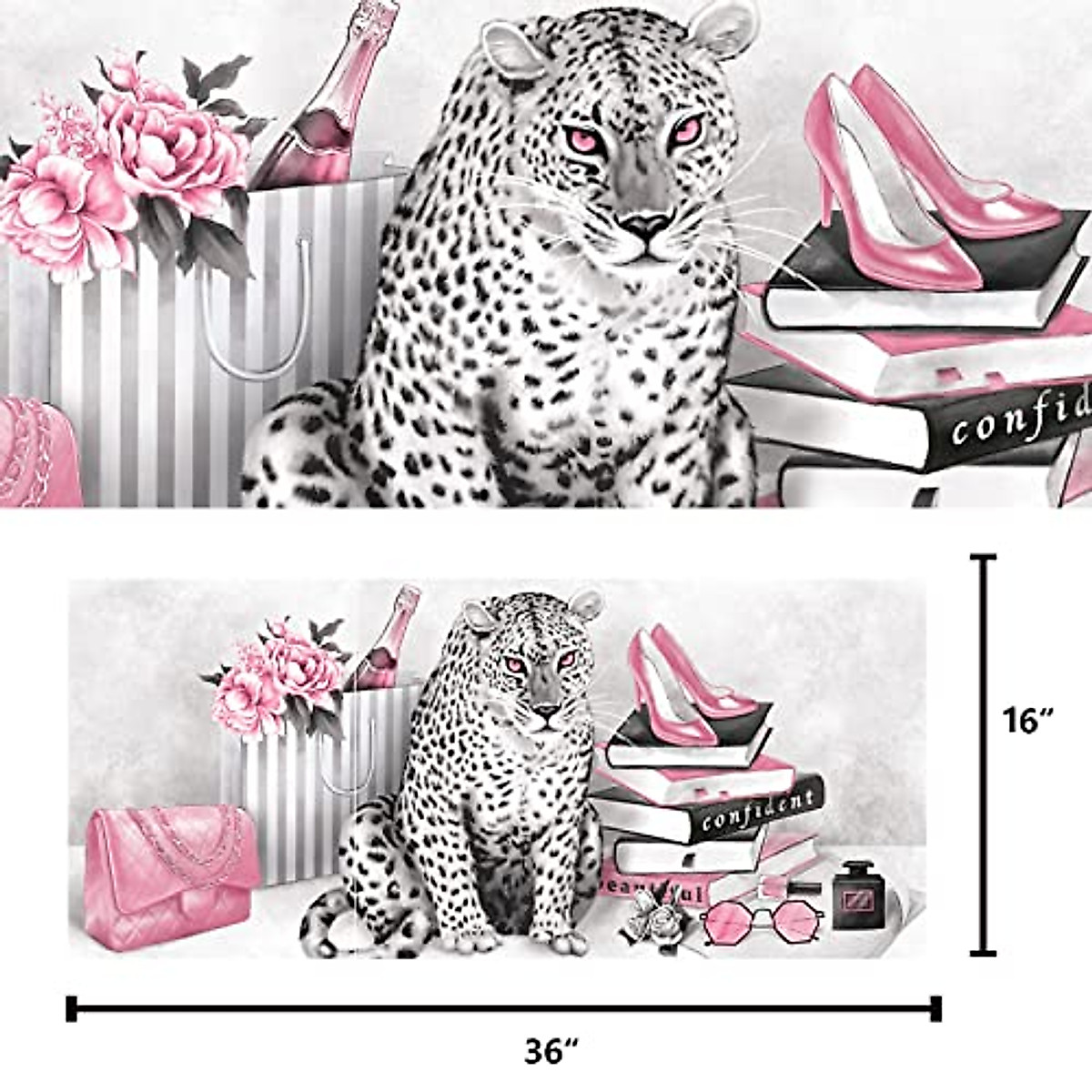 Visual Art Decor Glam Fashion Picture Pink Blush Wall Art Leopard Books High Heel Shoes Perfume Canvas Prints for Modern Home Office Woman Girl Makeup Bedroom Wall Decoration Creative Design Gift (12x16x3)