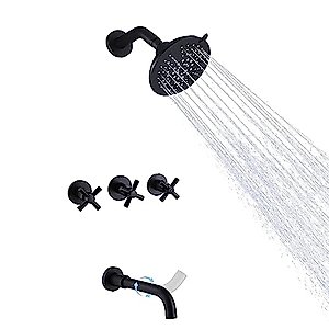 NIITAWH Matte Black 3 Handle Shower Faucet Set with Rotatable Tub Spout, Tub and Shower Trim Kit with Valve