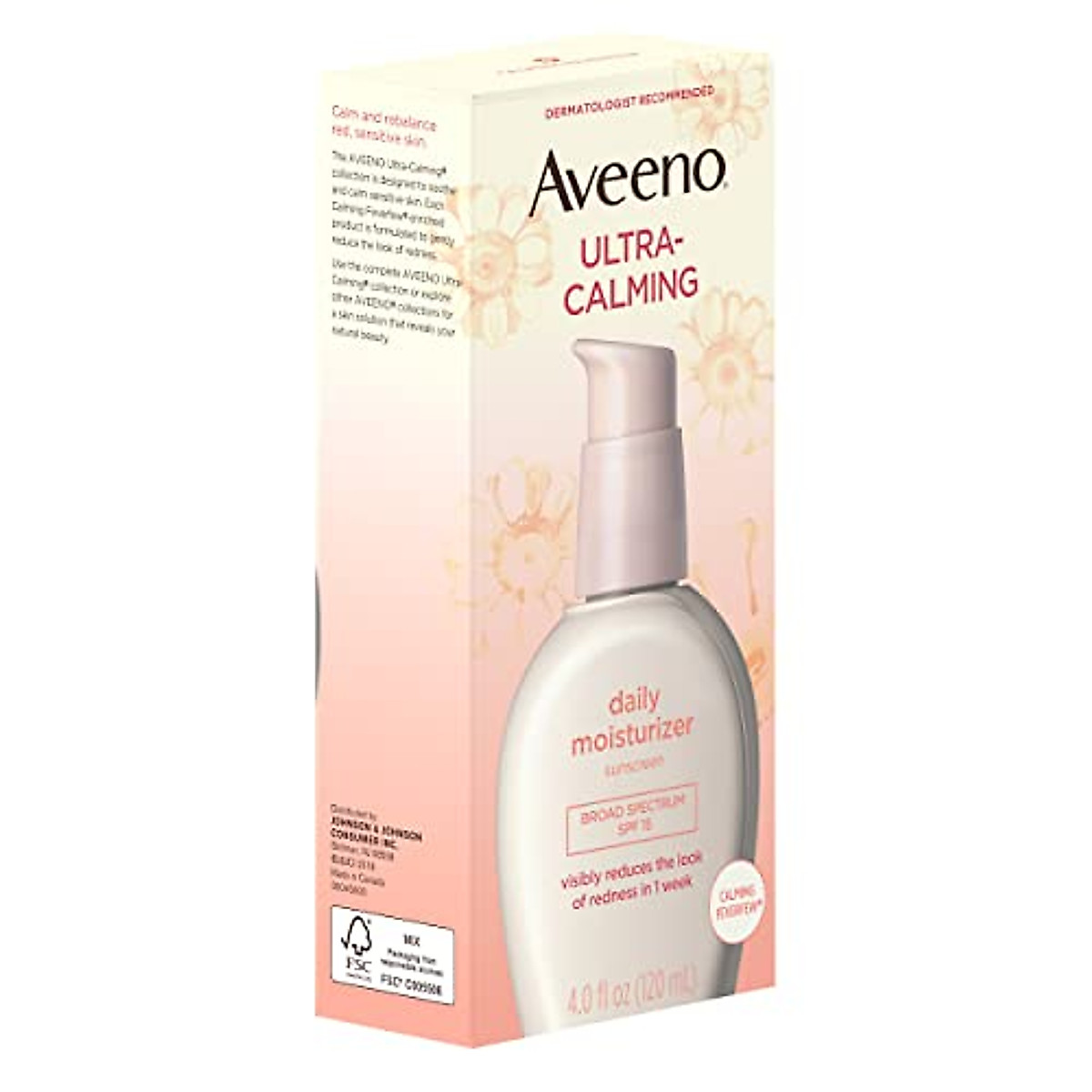 Aveeno Ultra-Calming Daily Facial Moisturizer for Sensitive, Dry Skin with Broad Spectrum SPF 15 Sunscreen, Feverfew & Nourishing Oat, Oil-Free and Hypoallergenic, Basic, Unscented, 4 Fl Oz