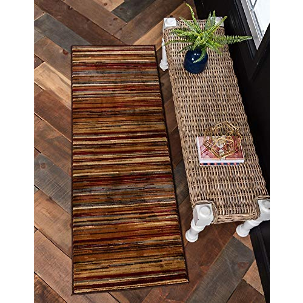 Unique Loom Barista Collection Modern, Abstract, Stripes, Urban, Rustic, Warm Colors Area Rug, 2' 2 x 6' 0 Runner, Multi/Beige