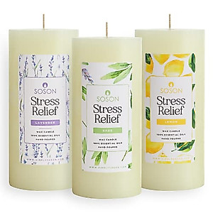 Simply Soson 3x6 Lavender, Sage & Lemon Candles Set of 3 | Scented Pillar Scented Candles for Home Scented | Aromatherapy Candles Gifts for Women | Fall Candles Gift for Mom Odor Eliminating Candle