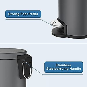 H+lux Small Trash Can with Lid, Round Garbage Can with Foot Pedal, Removable Inner Wastebasket, Anti-Fingerprint Matt Finish, 0.8Gal/3L, Grey