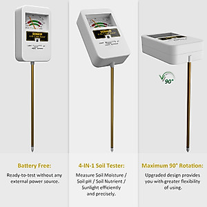 Sonkir Soil Moisture Meter, 4-in-1 Soil Ph Meter, Soil Tester for Nutrients, Moisture, PH and Light, Soil Ph Test Kits for Plant, Great for Garden, Lawn, Indoor & Outdoor Use (No Battery Required)
