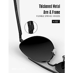 LUENX Aviator Sunglasses for Men Womens Polarized Driving Shades Black Lens Black Metal Frame Classic Style 60mm