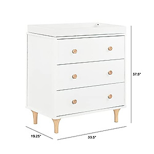 Babyletto Lolly 3-Drawer Changer Dresser with Removable Changing Tray in White and Natural, Greenguard Gold Certified