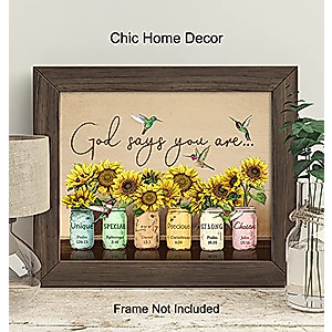 God Says You Are Wall Art - Christian Affirmations - Religious Encouragement Gifts for Women - Inspirational, Psalms, Bible Verses, Scripture Wall Decor - Catholic Gifts - Motivational Positive Quotes