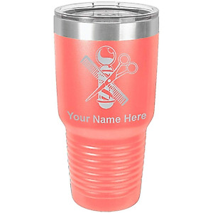 LaserGram 30oz Vacuum Insulated Tumbler Mug, Barber Shop Pole, Personalized Engraving Included (Coral)