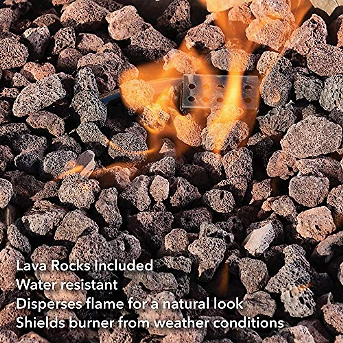 Propane Fire Pit - Outdoor Patio - Fire Pit Table - Stainless Steel Burner Patio Heater with Lava Rocks and Cover - 42" Round - Dark Brown 50,000 BTU - by Royal Garden