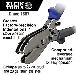 Klein Tools 86520 5 Blade Crimper for Ductwork, Pipe and Sheet Metal Crimps 24 gauge Steel, 28 gauge Stainless