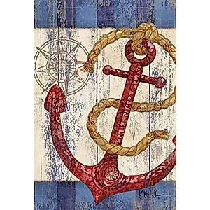 Toland Home Garden 1010001 Rustic Anchor And Compass Boat Flag 28x40 Inch Double Sided Boat Garden Flag for Outdoor House Ship Flag Yard Decoration