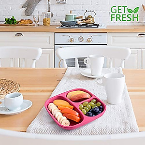 GET FRESH Bamboo Kids Divided Plates Set – 2-Pack 3 Compartment Bamboo Childrens Plates for Kids Meals – Reusable Bamboo Toddler Divided Plates Set – Colorful Bamboo Kids Dinnerware Sectioned Plates