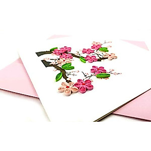 Cherry Blossom Quilling Greeting Card, 6x6" with Envelope. Any Occasion. Blank Inside. Hand-made. Suitable for Framing.