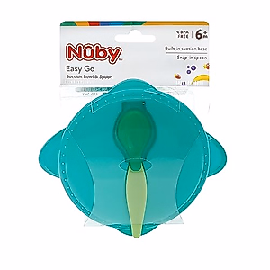 Nuby Easy Go Suction Bowl with Lid and Snap-in Spoon, Colors May Vary
