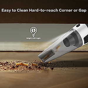 SEALON SY01 Cordless Handheld Vacuum, Hand held Vacuum Cleaner with LED Lights, Large Dirt Bowl, 4 Attachments,10000PA Strong Suction for Home & Car Use, Black