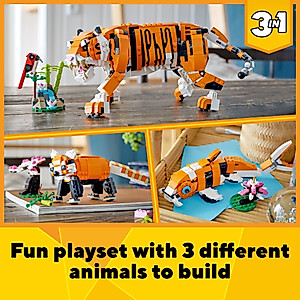 LEGO Creator 3 in 1 Majestic Tiger Building Set, Transforms from Tiger to Panda or Koi Fish Set, Animal Figures, Collectible Building Toy, Gifts for Kids, Boys & Girls 9 Plus Years Old, 31129