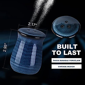 Hasense Ceramic Mixing Bowls Set, 20+40+65+84 Oz - 4PCS and Porcelain Salt and Pepper Shakers - 2PCS, Navy Blue