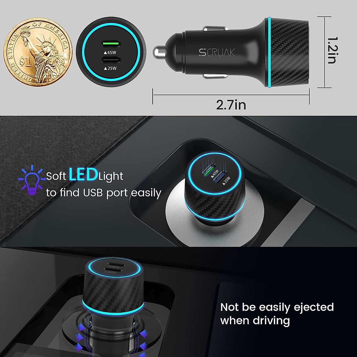 S23 S24 Ultra Charger Type C, SCRUAK 45W PPS Super Fast USB-C Wall/Car Charger for Samsung Galaxy S24 Ultra/S24+/S24/S23 Ultra/S23+/S23/S22/S20/Note 20/Note 10+(with 2X 6.6FT 5A Type C Cable)