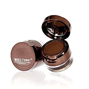 Music Flower Gel Eyeliner Eyebrow Powder, Black and Brown Waterproof Smudgeproof Long Lasting Makeup Eyeliner Gel with Brush Mirror, 0.49 Ounce, Pack of 2